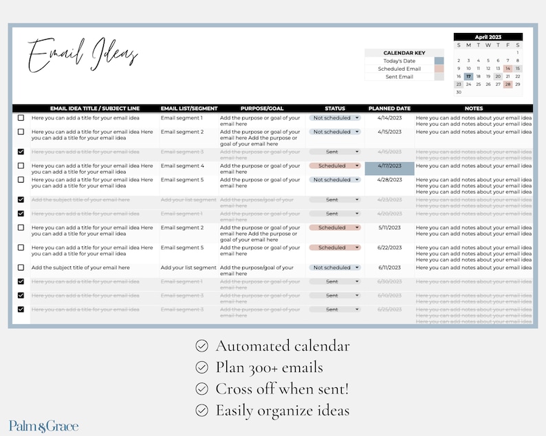 Email Marketing Planner Spreadsheet Google Sheets Email - Etsy