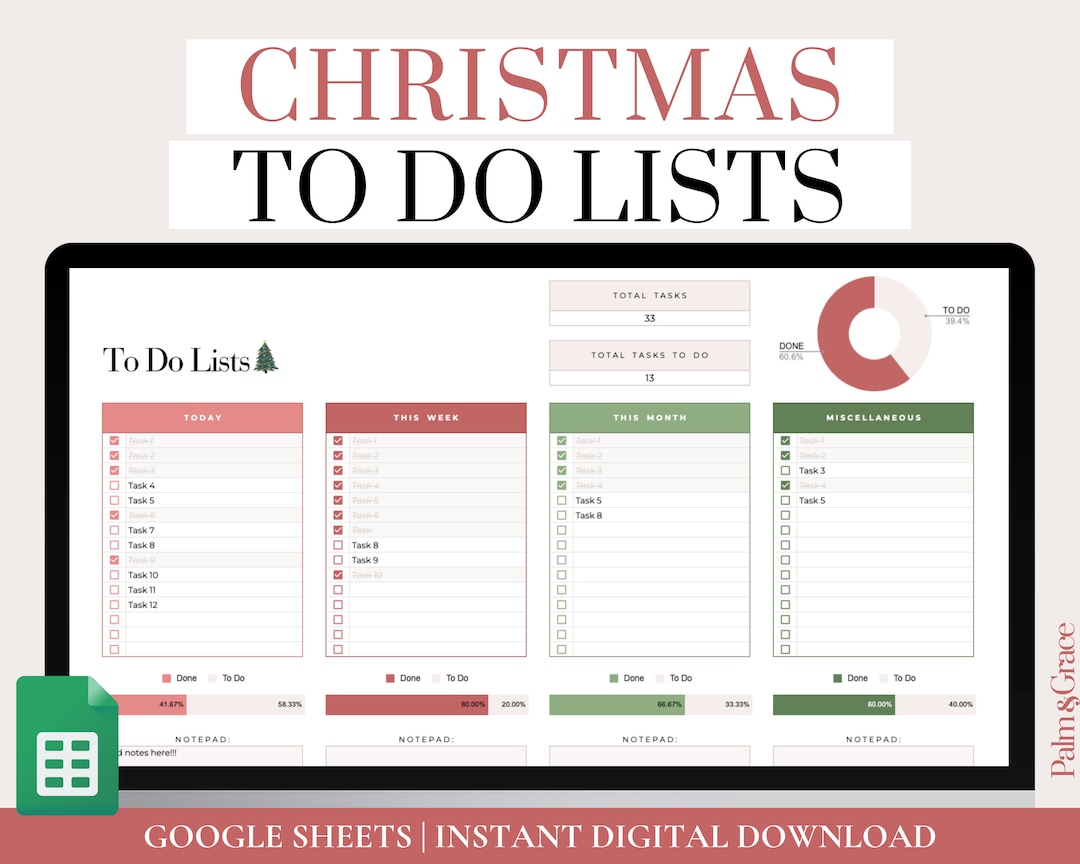 Christmas to Do List Spreadsheet, Digital Christmas Planner, Holiday ...