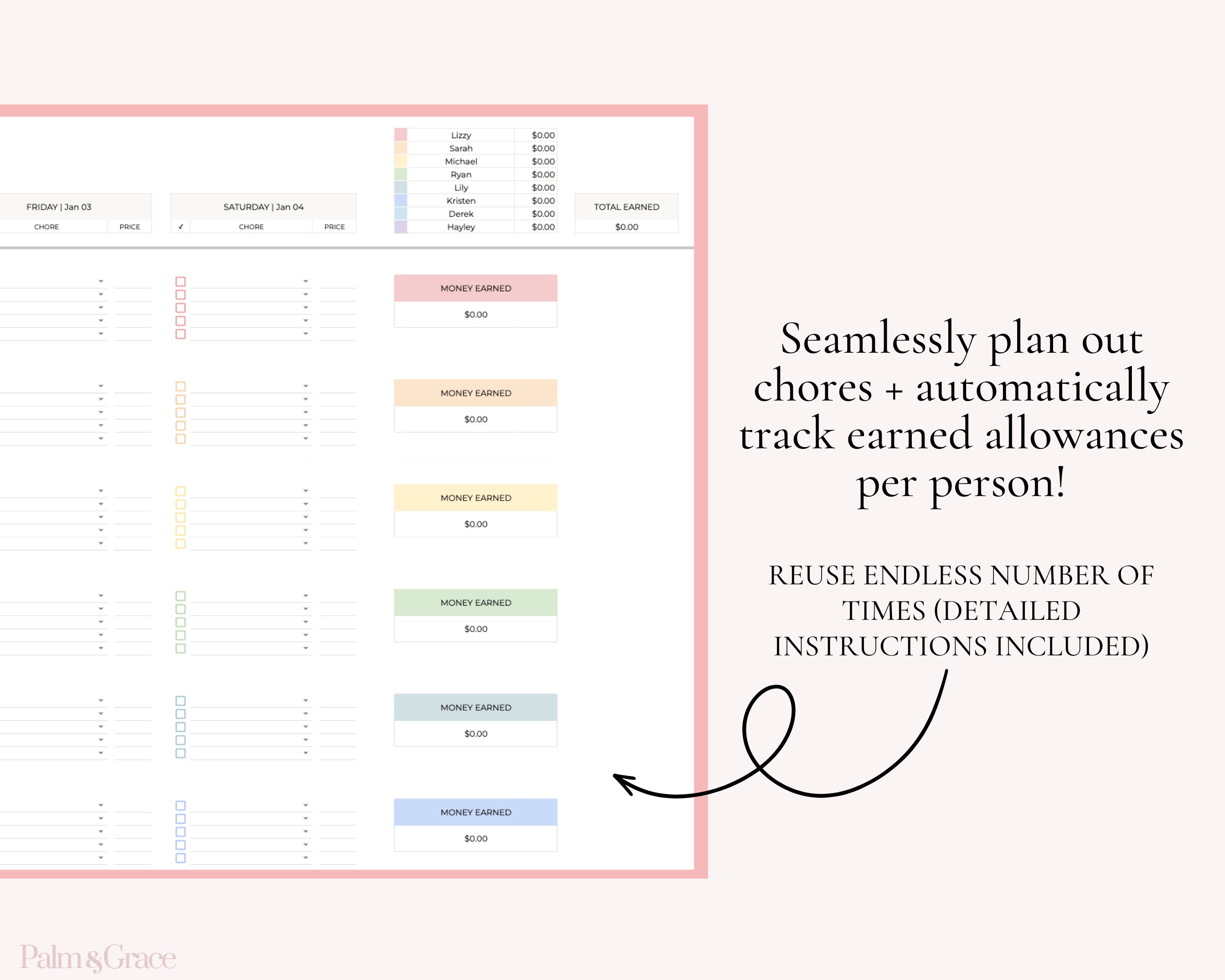Digital Allowance Chart, Chore Chart for Kids, Family Allowance Tracker ...