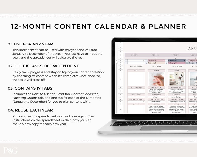 Google Sheets Social Media Content Calendar, Content Planner ...