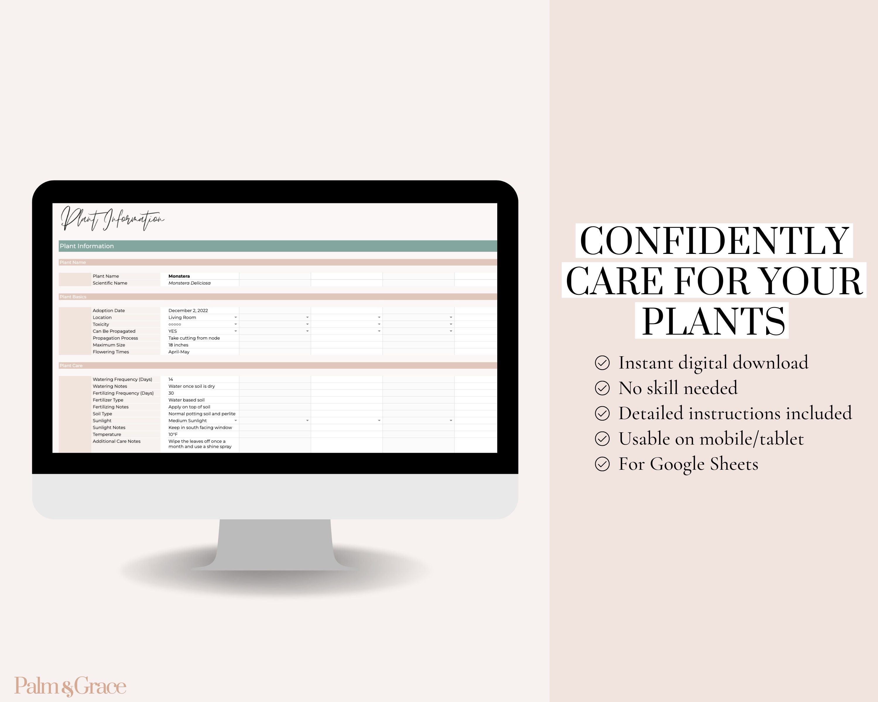 Plant Tracker Google Sheet, Digital Plant Care Planner, Online ...