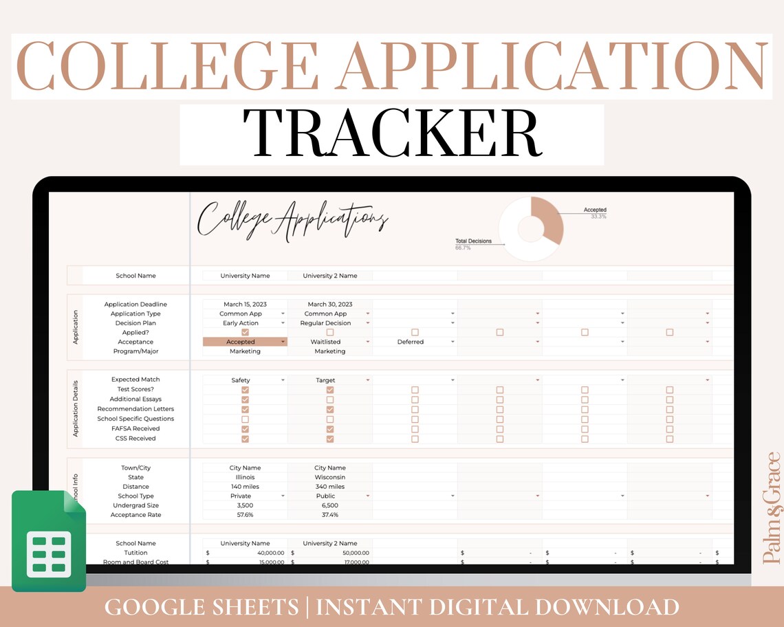 Google Sheets College Application Tracker, College Application Planner ...