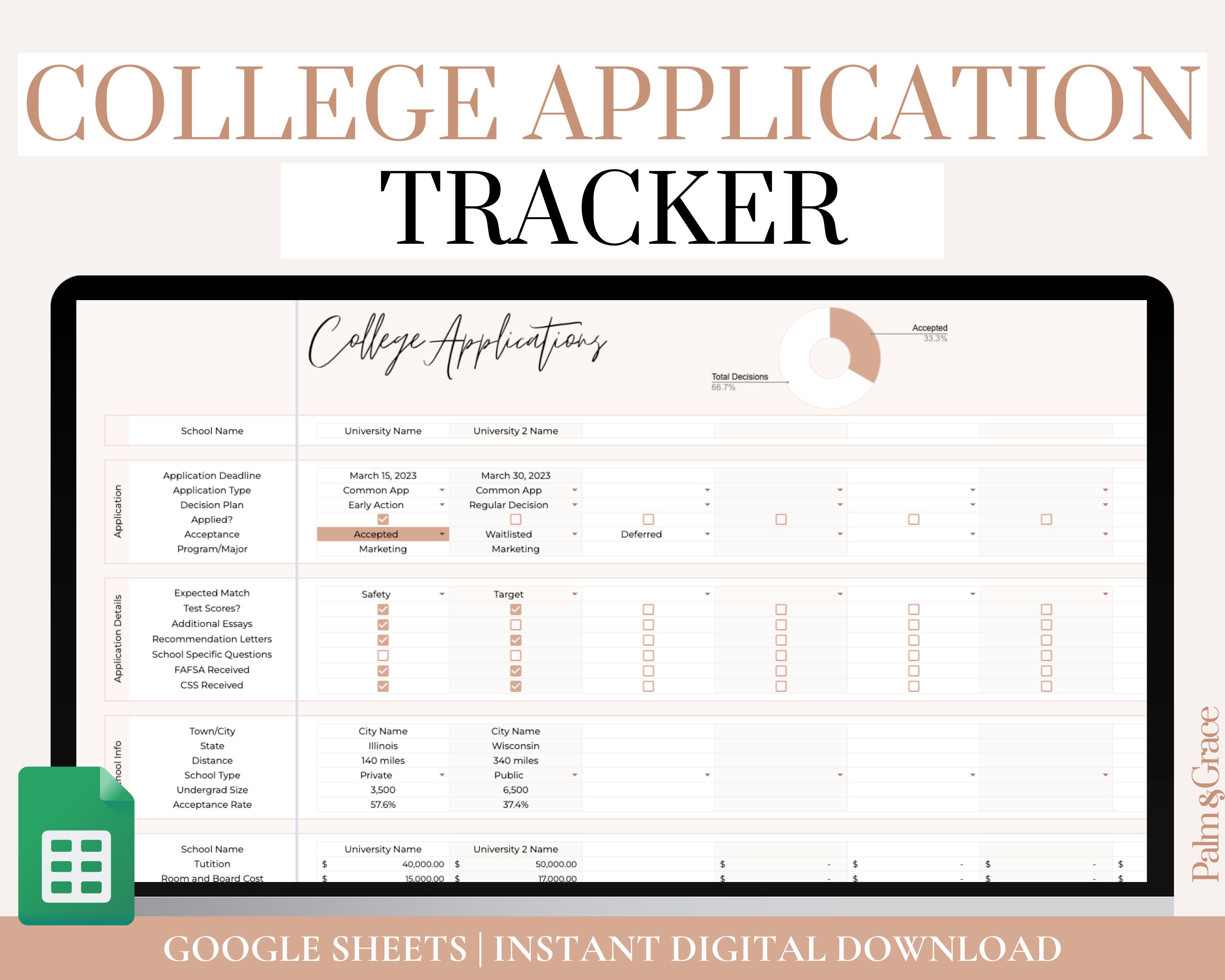 Google Sheets College Application Tracker College Application Planner