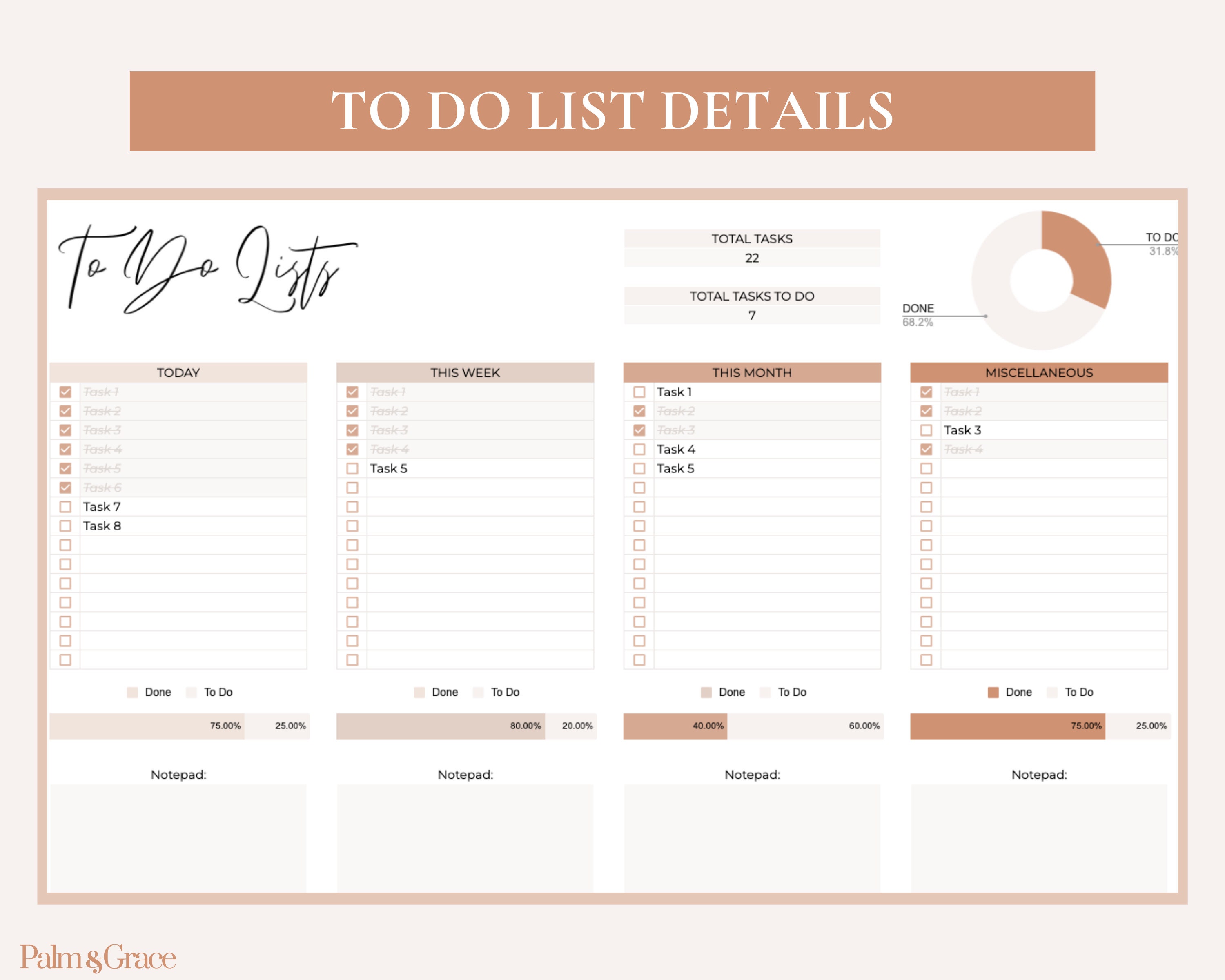 Digital to Do List Template, Editable to Do List Google Sheets, Task ...