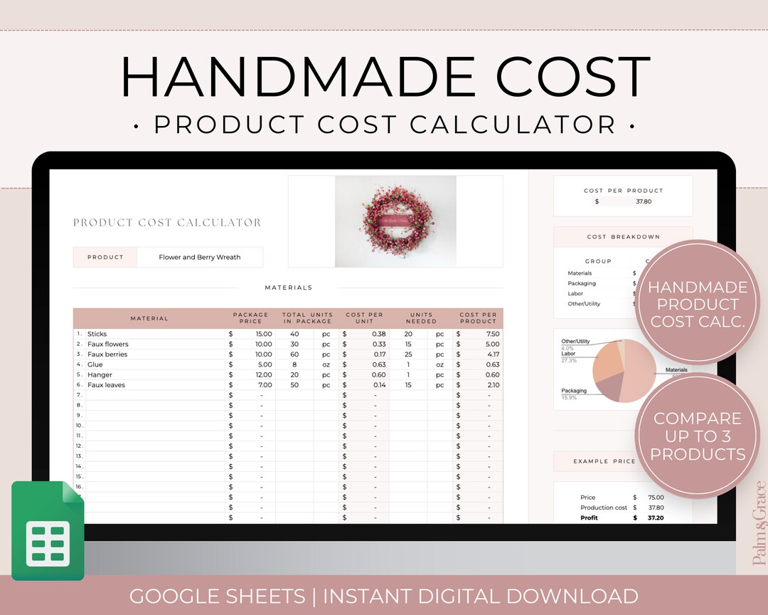 Handmade Product Pricing Spreadsheet, Small Business Product Pricing ...