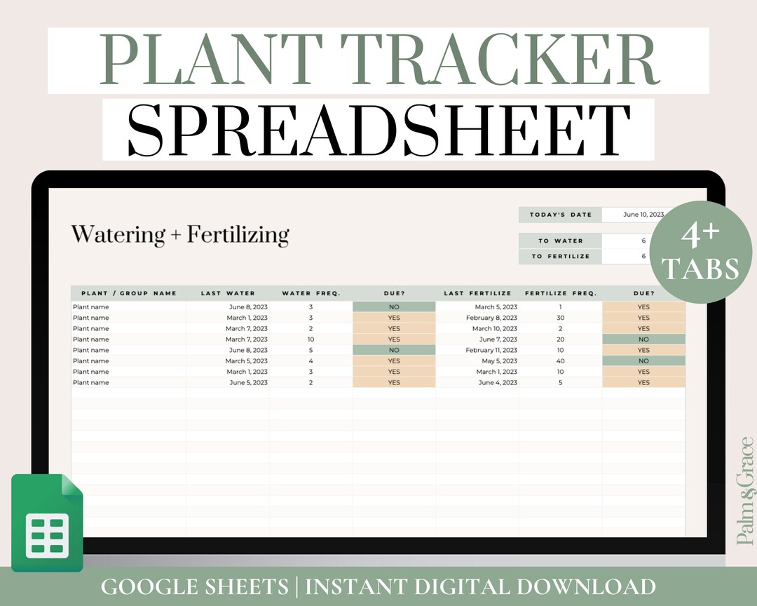 Plant Tracker Google Sheets, Plant Care Planner Google Sheets, Plant ...