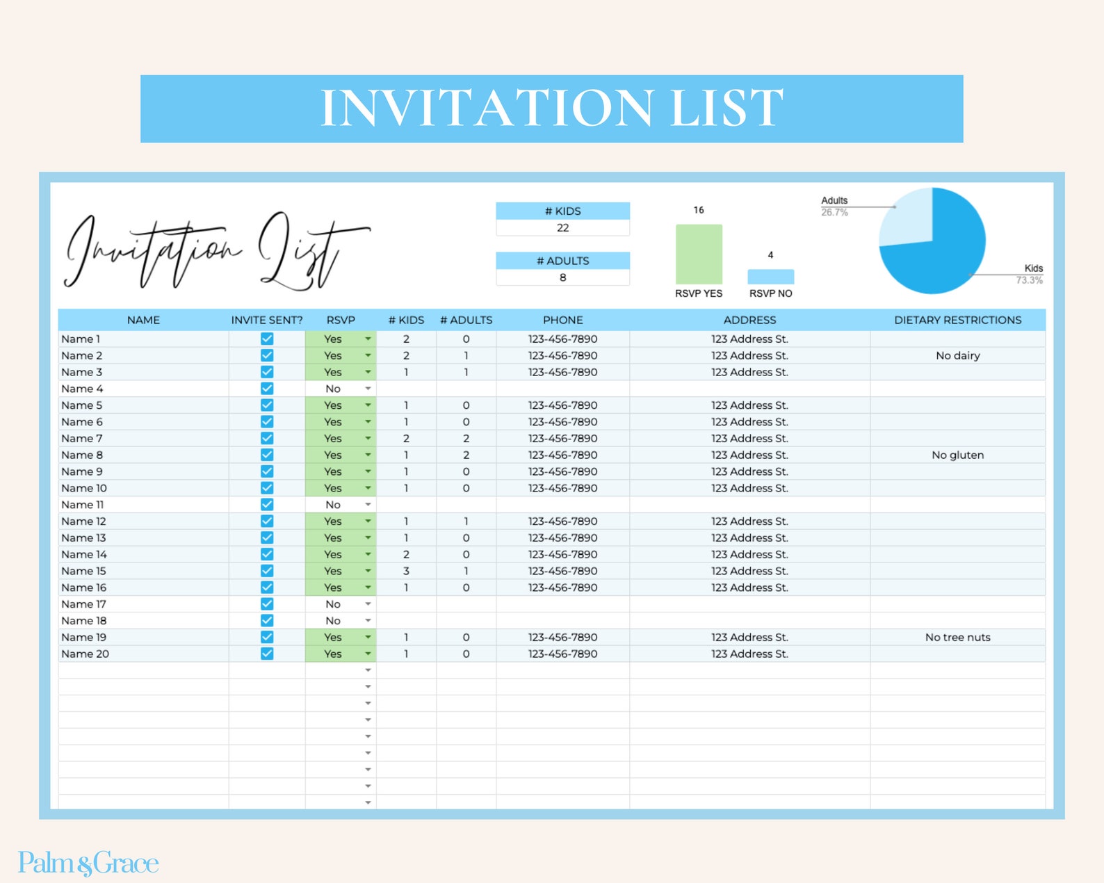 Digital Party Planning Spreadsheet, Google Sheets Birthday Party ...