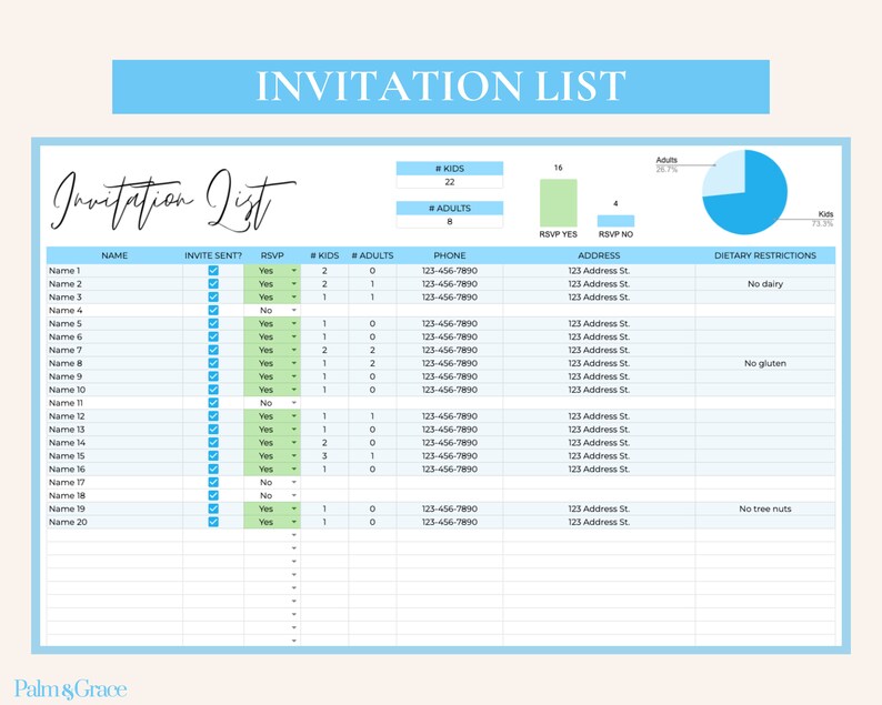 Digital Party Planning Spreadsheet, Google Sheets Birthday Party ...