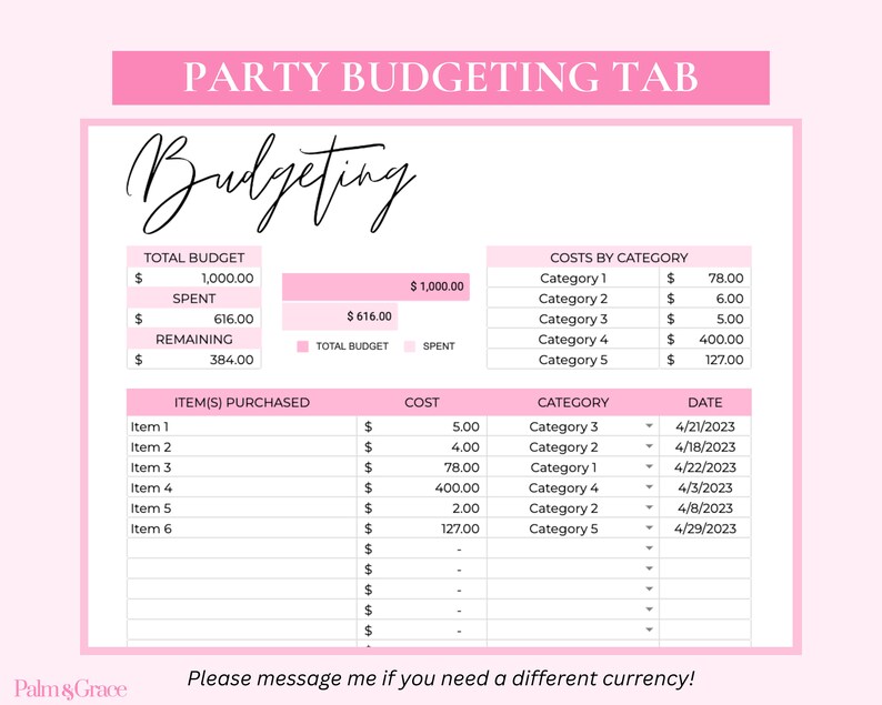 Birthday Party Planner Google Sheets, Digital Party Plan, Birthday ...