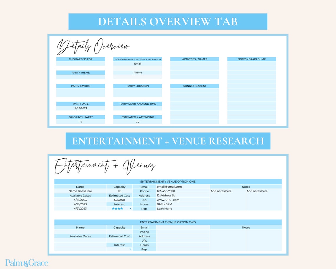 Digital Party Planning Spreadsheet, Google Sheets Birthday Party Planner, Birthday Planner and ...