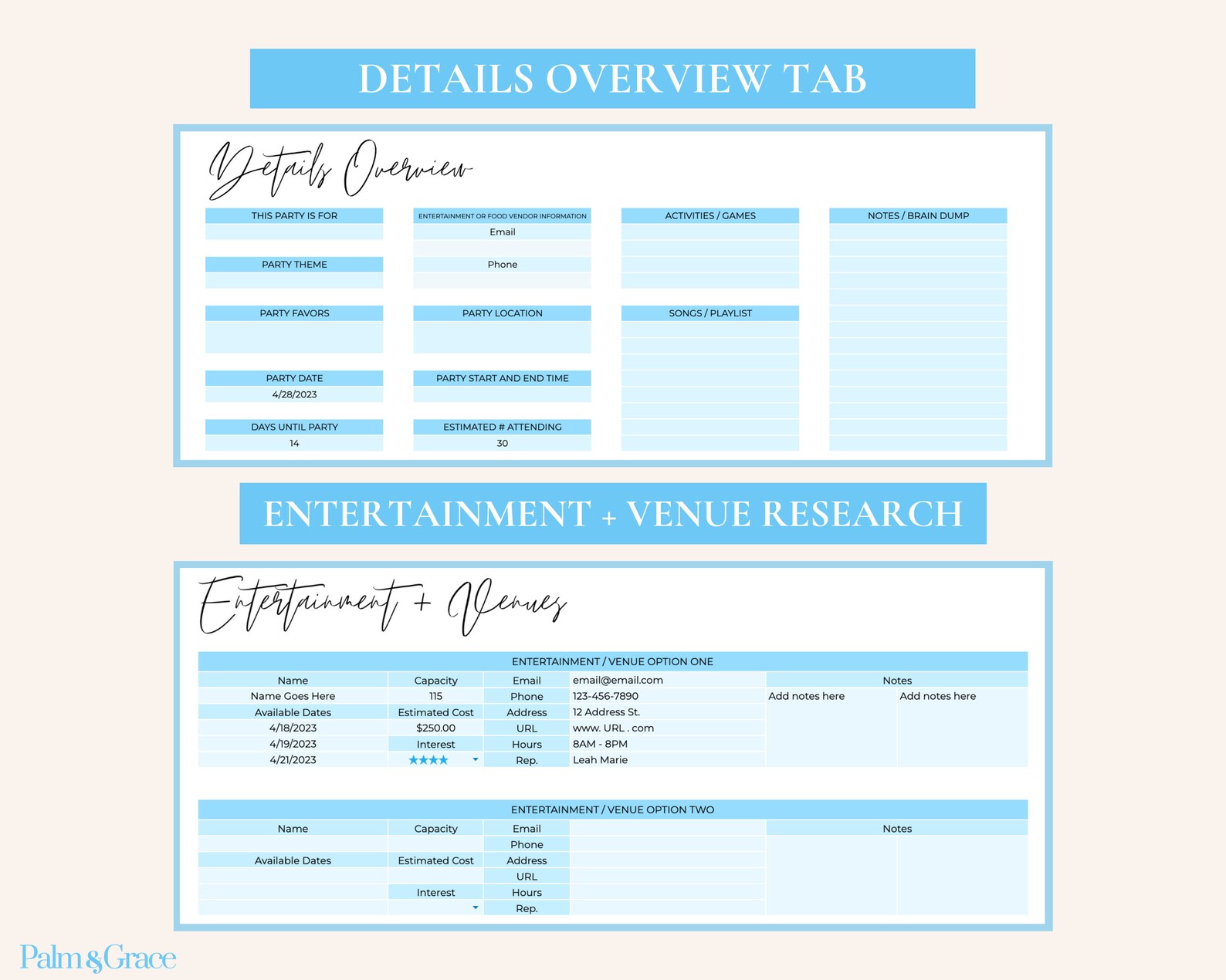 Digital Party Planning Spreadsheet, Google Sheets Birthday Party ...