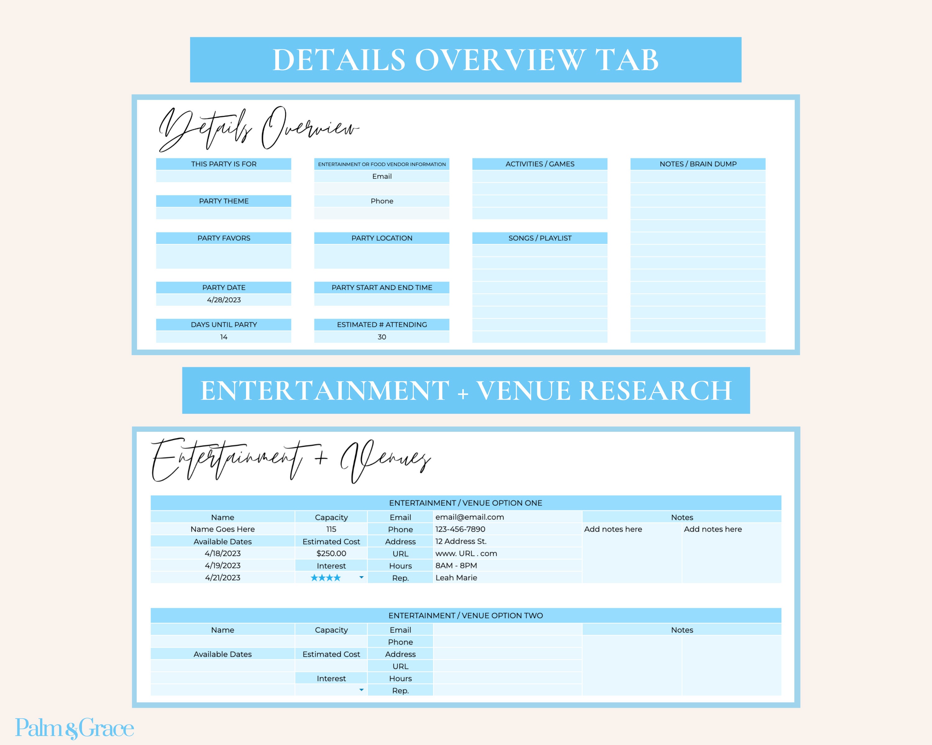 Digital Party Planning Spreadsheet, Google Sheets Birthday Party ...