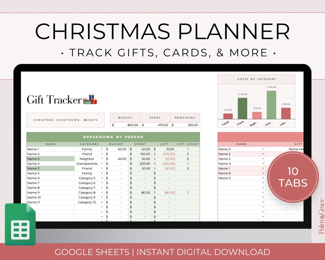 Christmas Planner Spreadsheet, Digital Holiday Planner Template ...