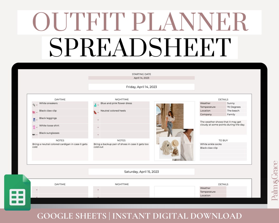 Google Sheets Outfit Planner for Travel, Digital Outfit Planning ...