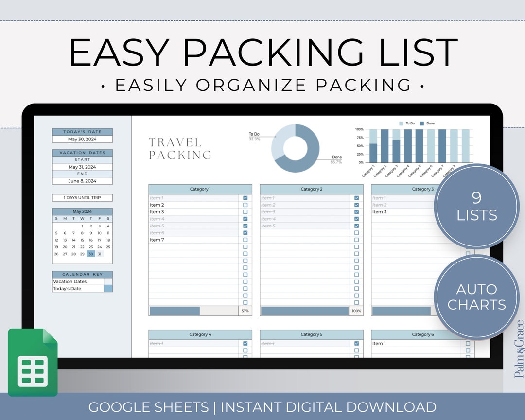 Google Sheets Packing List Template, Editable Packing List, Google ...