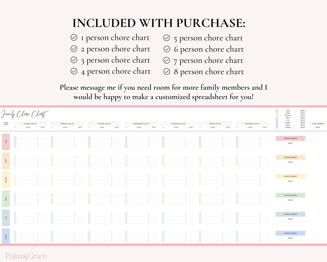 Digital Allowance Chart, Chore Chart for Kids, Family Allowance Tracker ...