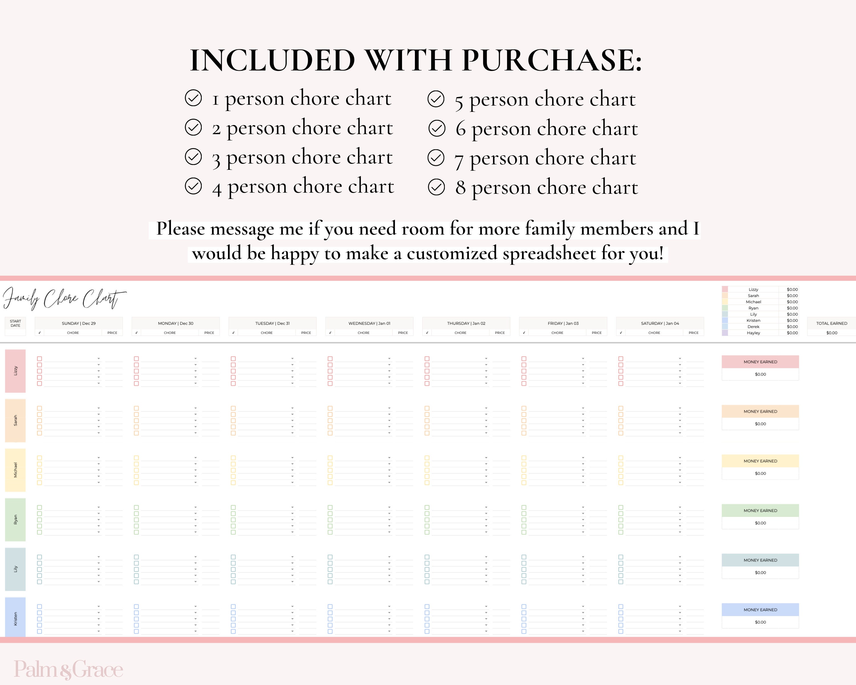Digital Allowance Chart, Chore Chart for Kids, Family Allowance Tracker ...