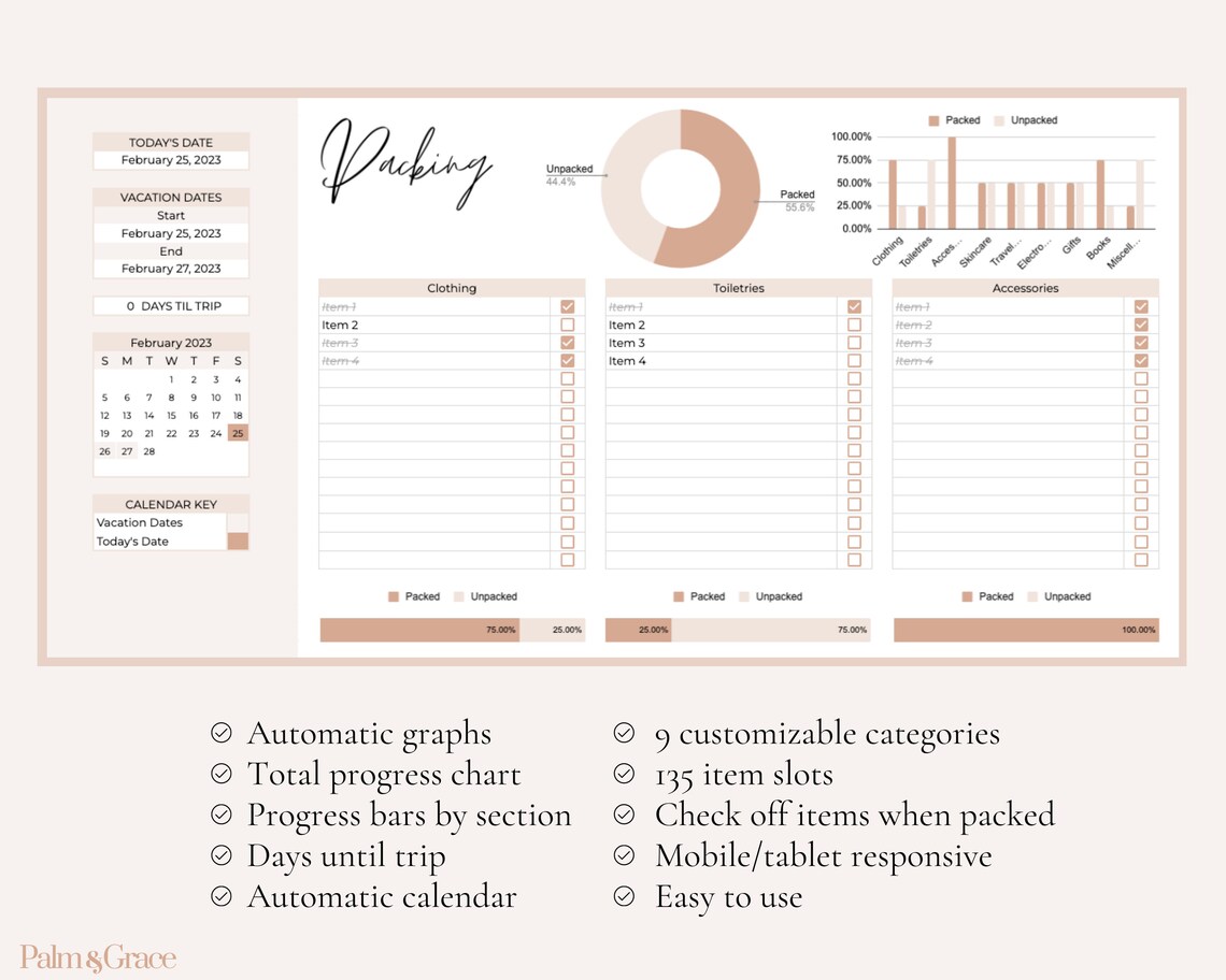 Google Sheets Packing Checklist, Editable Packing List, Travel Packing ...