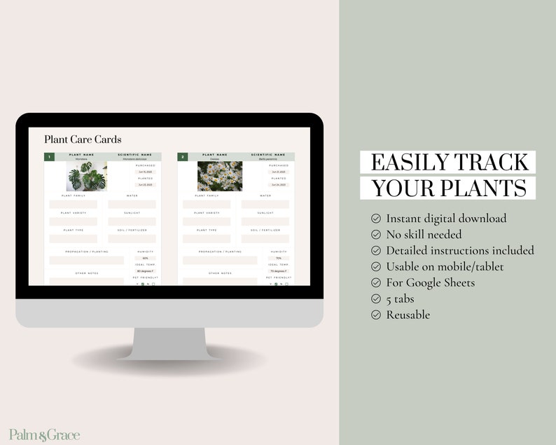 Plant Tracker Google Sheets, Plant Care Planner Google Sheets, Plant ...