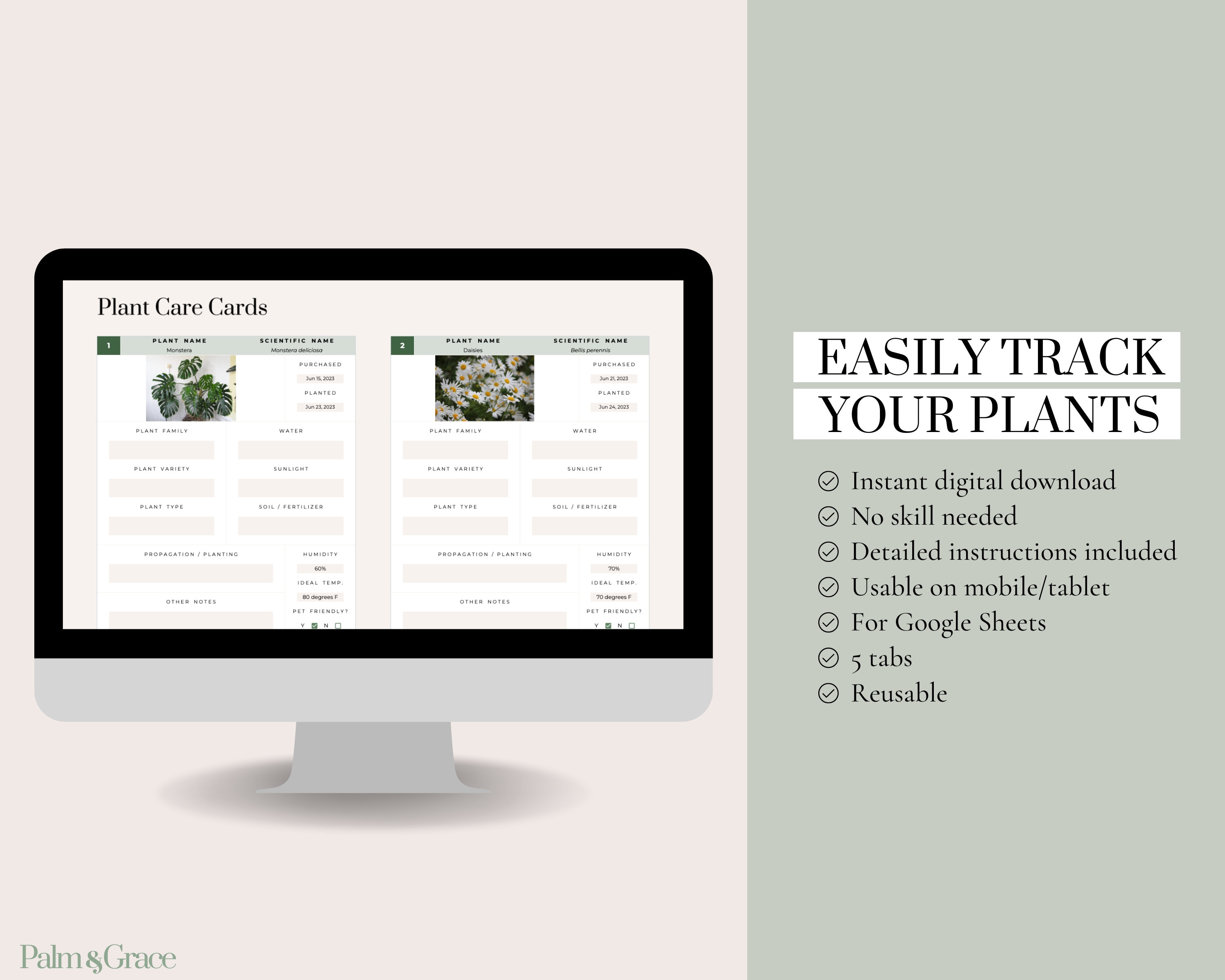 Plant Tracker Google Sheets, Plant Care Planner Google Sheets, Plant ...