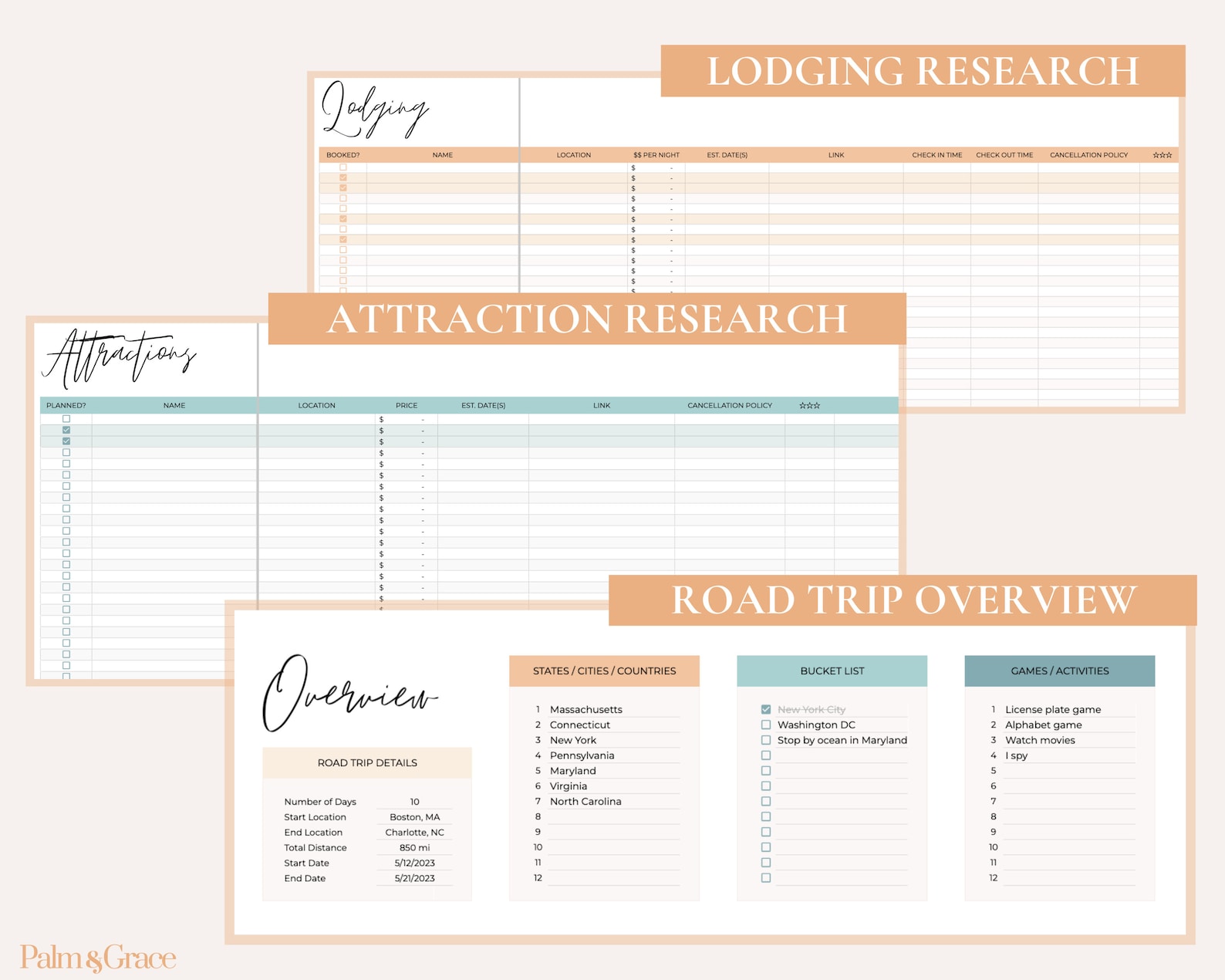 Road Trip Planner Spreadsheet, Road Trip Organizer, Digital Travel ...
