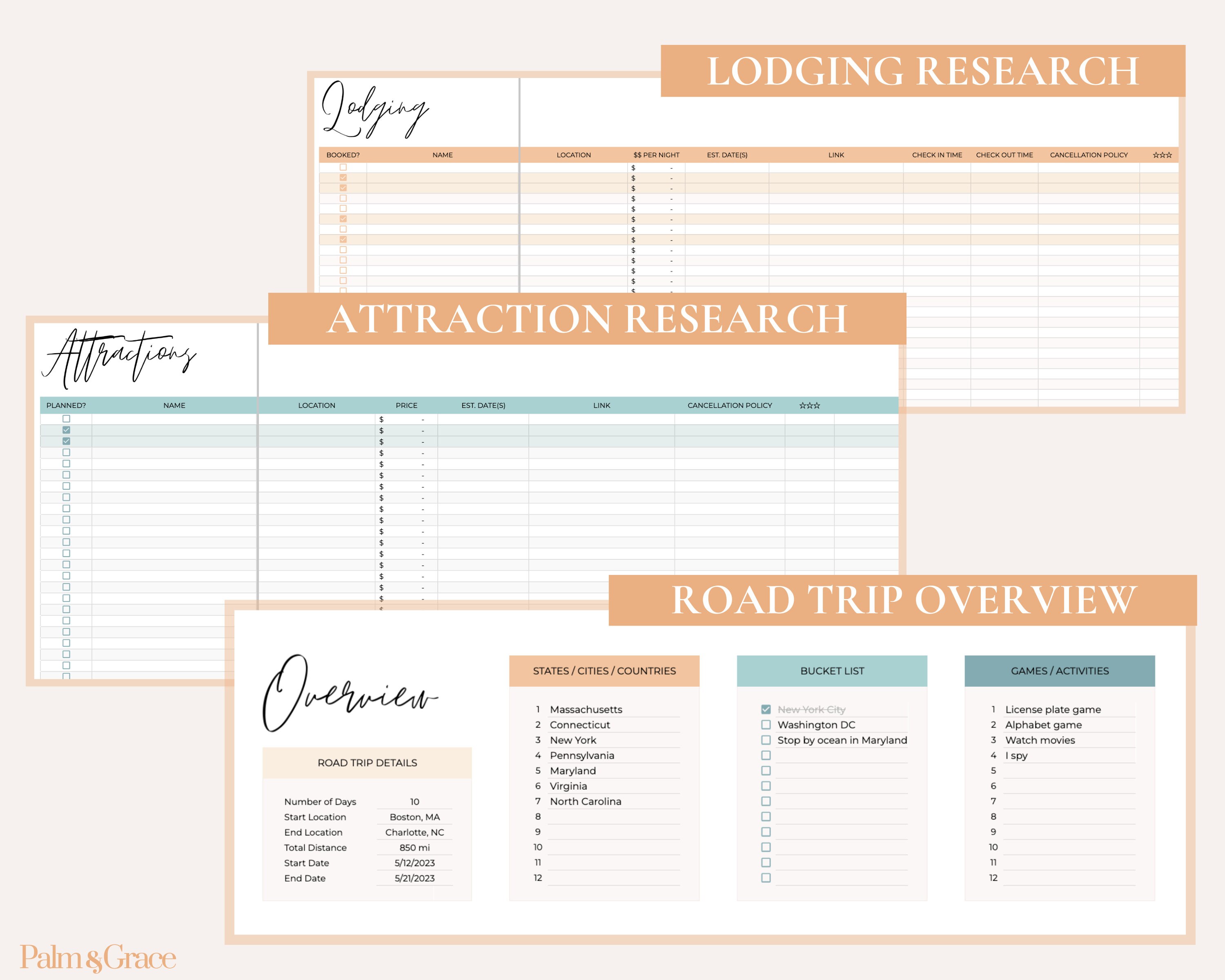 Road Trip Planner Spreadsheet, Road Trip Organizer, Digital Travel ...