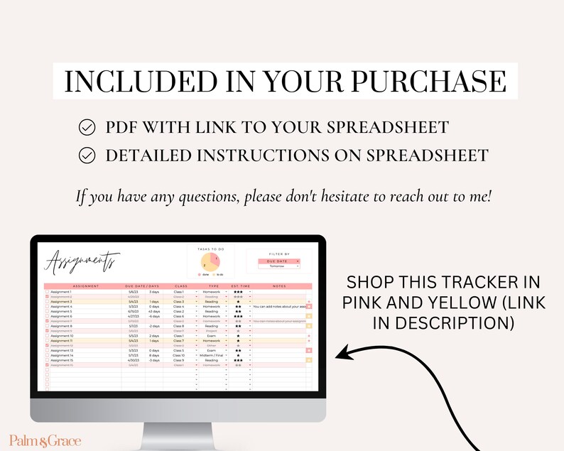 Assignment Tracker Spreadsheet Google Sheets Assignment - Etsy