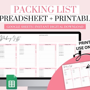 EDITABLE Packing List Template, Digital Packing List Google Sheets ...
