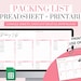 EDITABLE Packing List Template, Digital Packing List Google Sheets ...