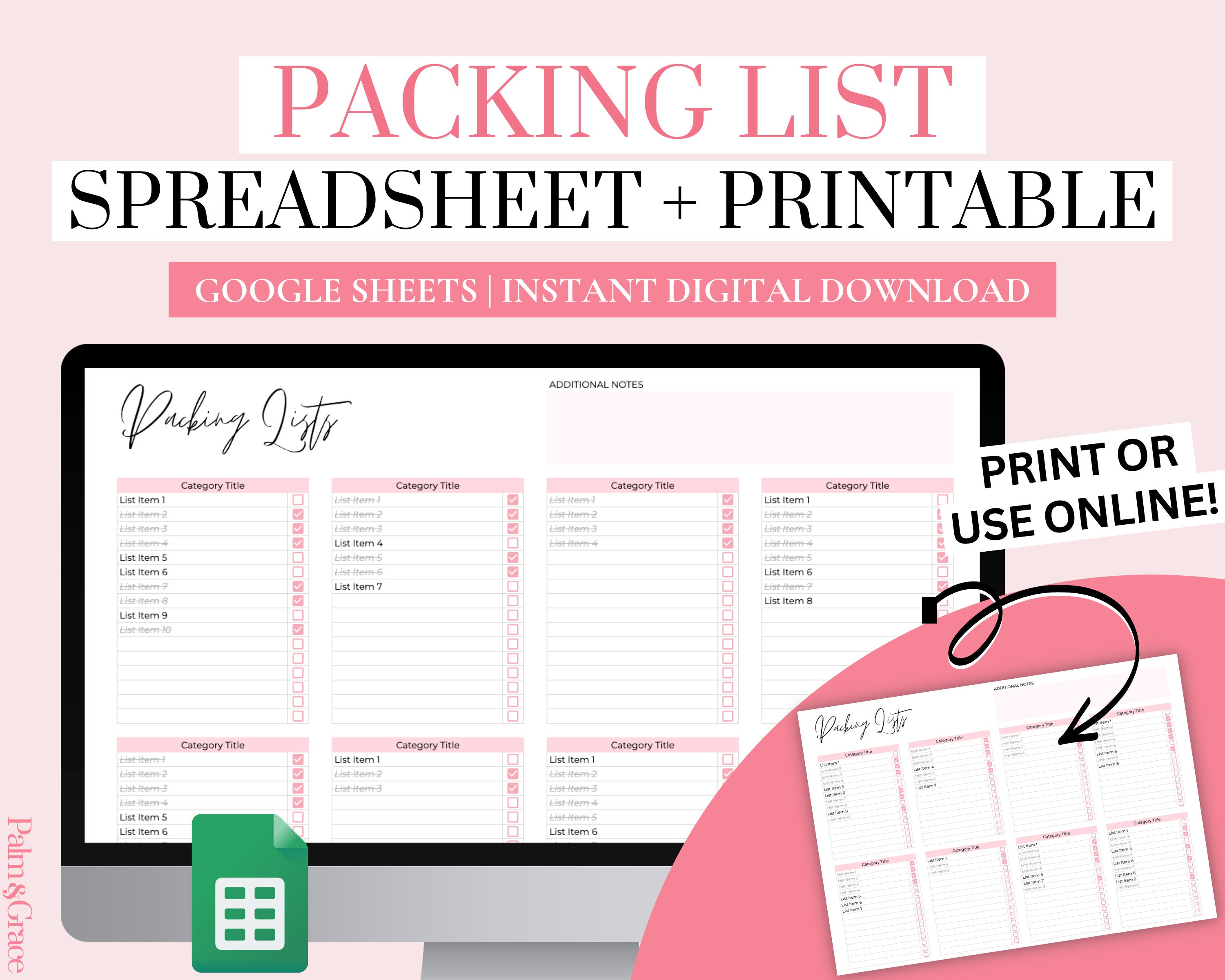 EDITABLE Packing List Template, Digital Packing List Google Sheets ...