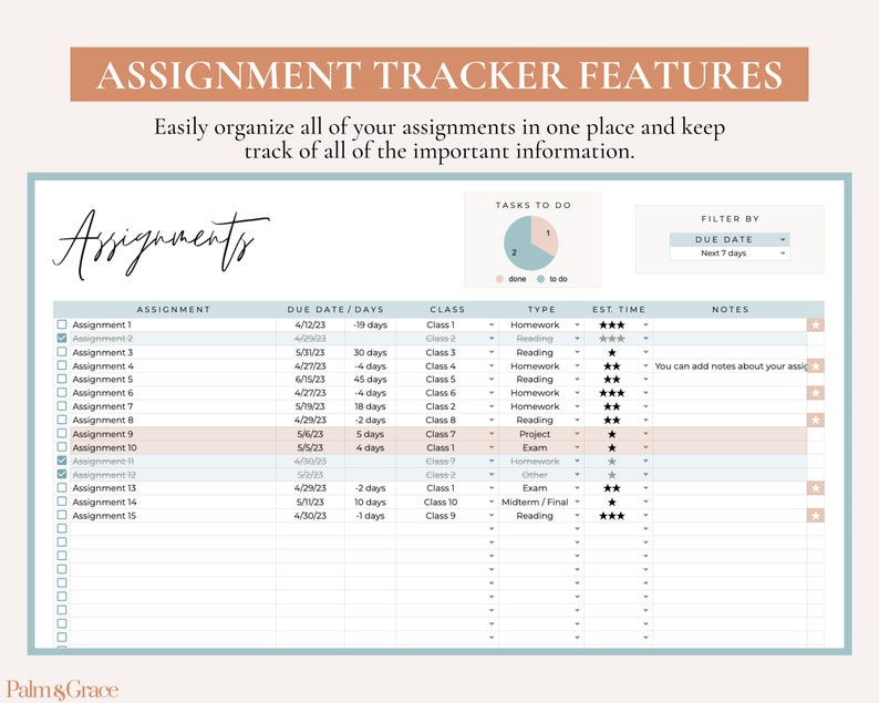 Assignment Tracker Spreadsheet Google Sheets Assignment - Etsy