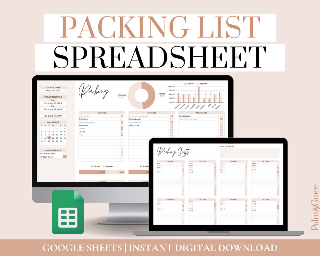 Google Sheets Packing Checklist, Editable Packing List, Travel Packing ...
