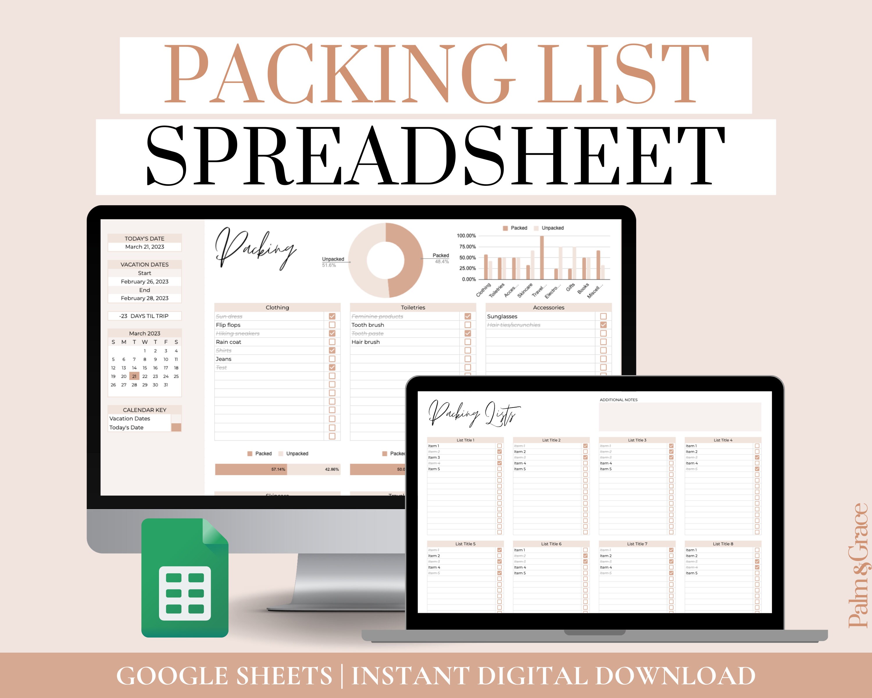Google Sheets Packing Checklist, Editable Packing List, Travel Packing ...