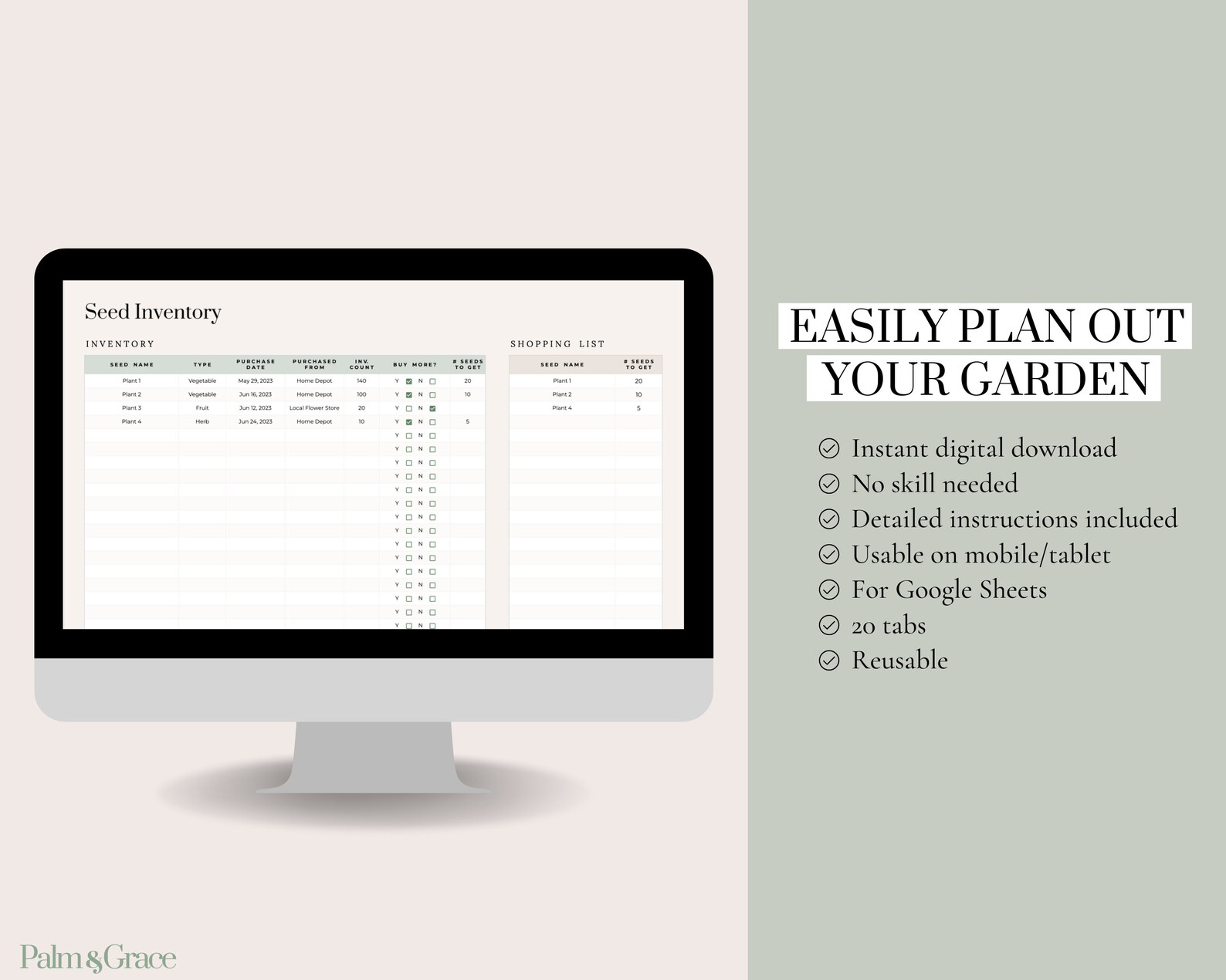 Garden Planner and Log Spreadsheet, Gardening Planner Google Sheets ...