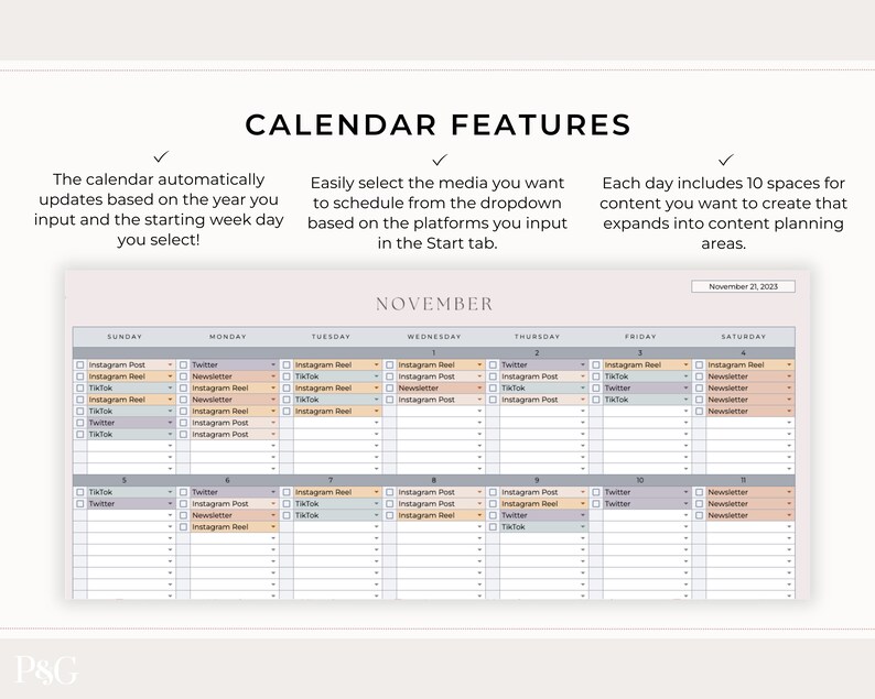 Google Sheets Content Calendar Spreadsheet, Social Media Content ...