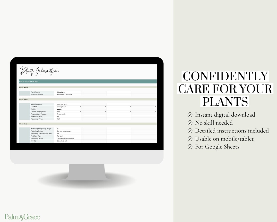Google Sheets Houseplant Tracker, Plant Tracker Spreadsheet, Digital ...