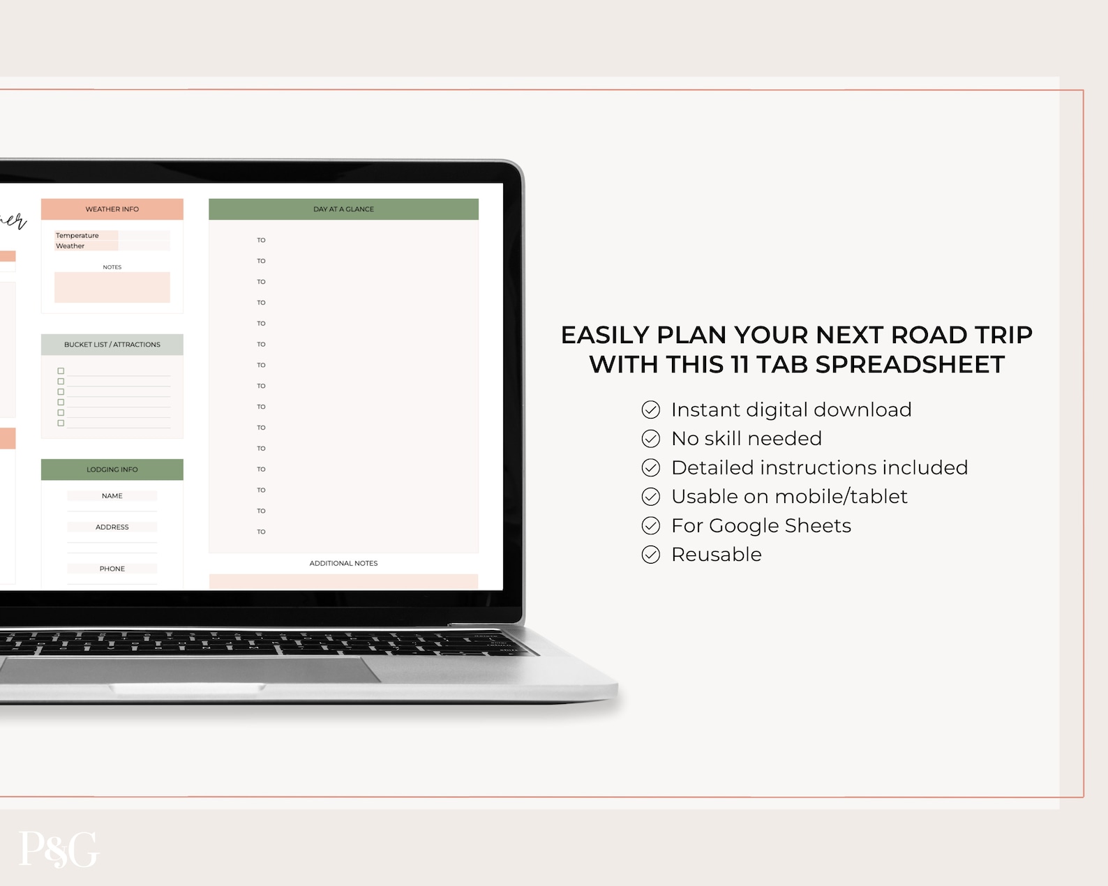 Road Trip Planner Spreadsheet, Digital Family Vacation Travel Planner ...
