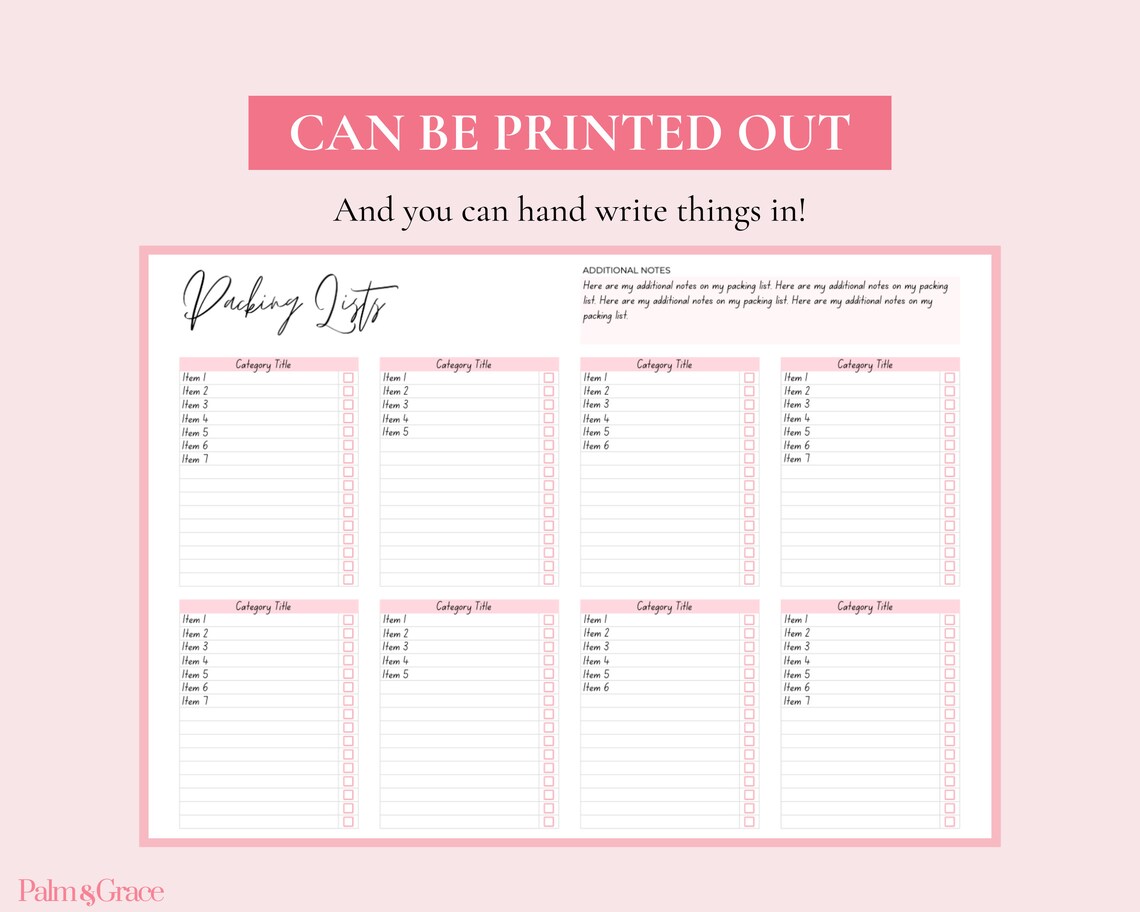 EDITABLE Packing List Template Digital Packing List Google - Etsy