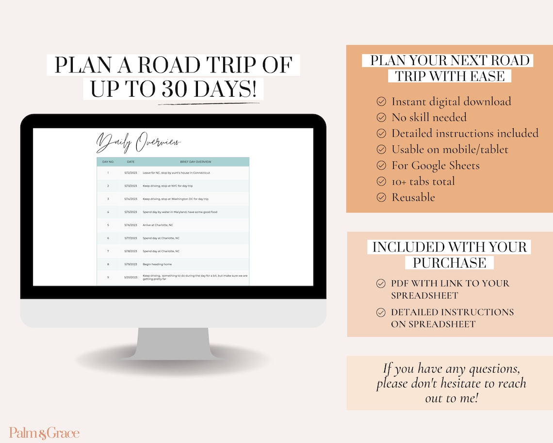Road Trip Planner Spreadsheet, Road Trip Organizer, Digital Travel ...