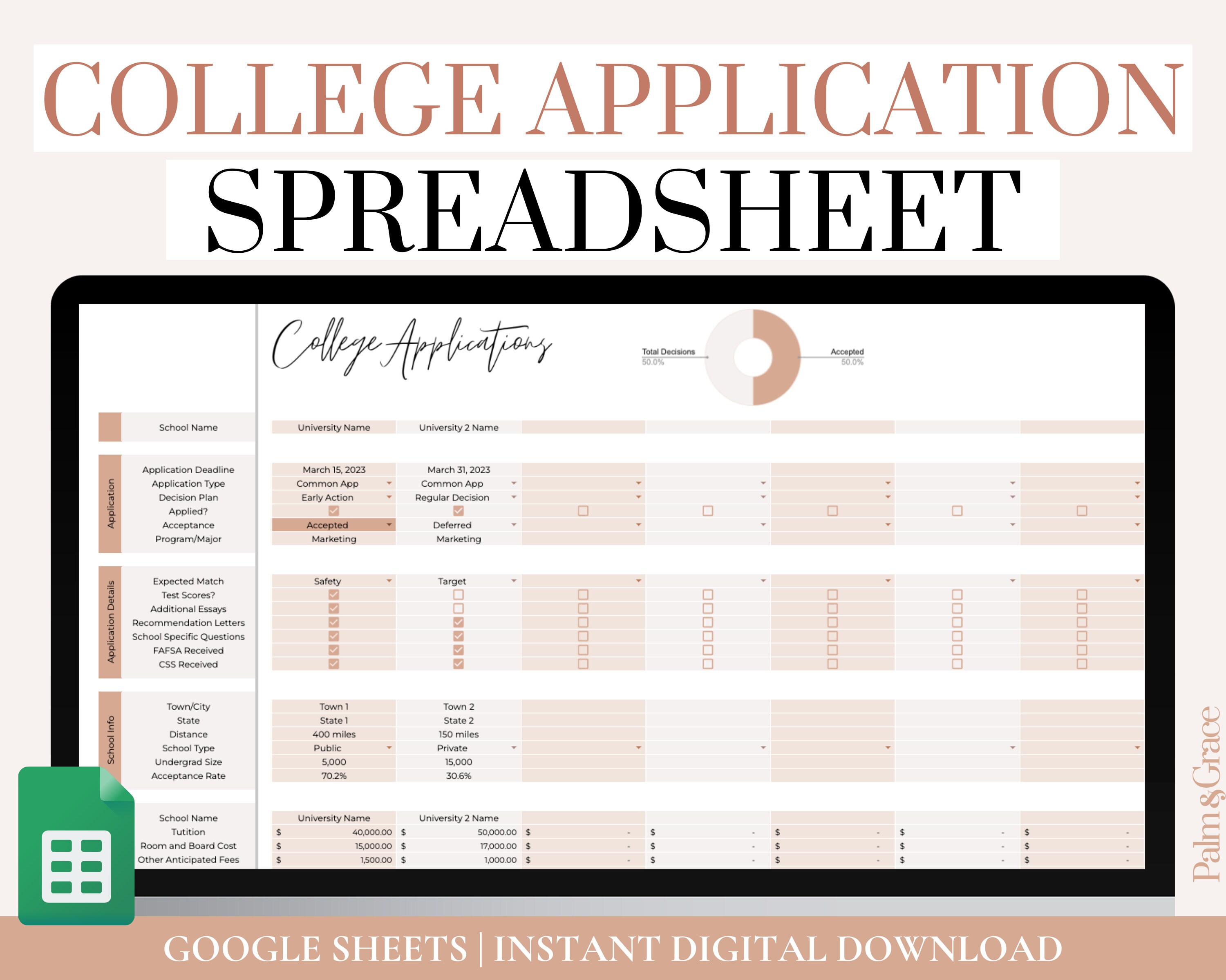 College Application Tracker Spreadsheet Google Sheets College