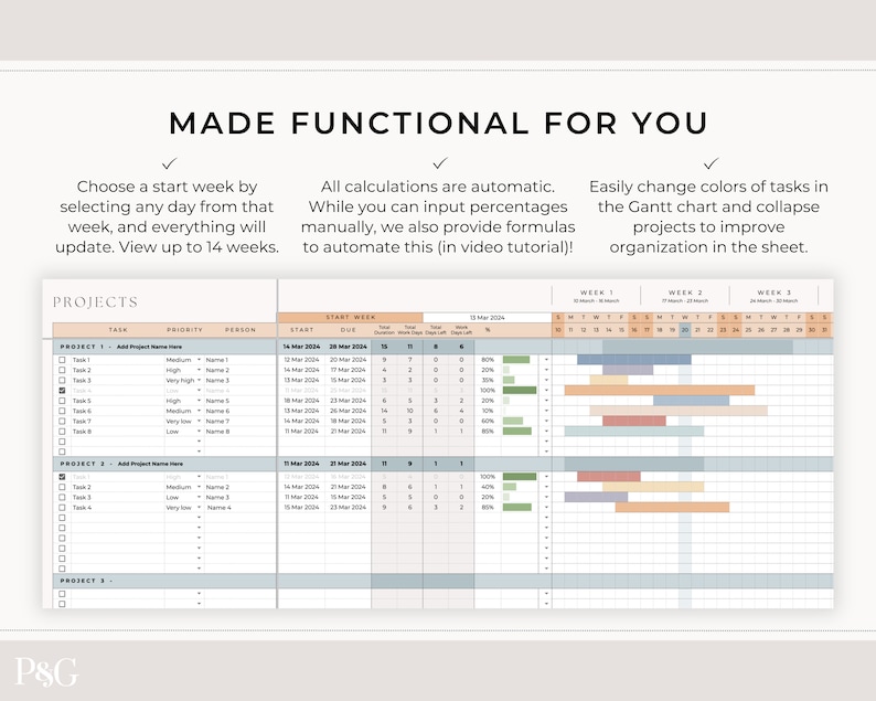100 Projects Gantt Chart Google Sheets Template, Automated Project Timeline, Project Management ...