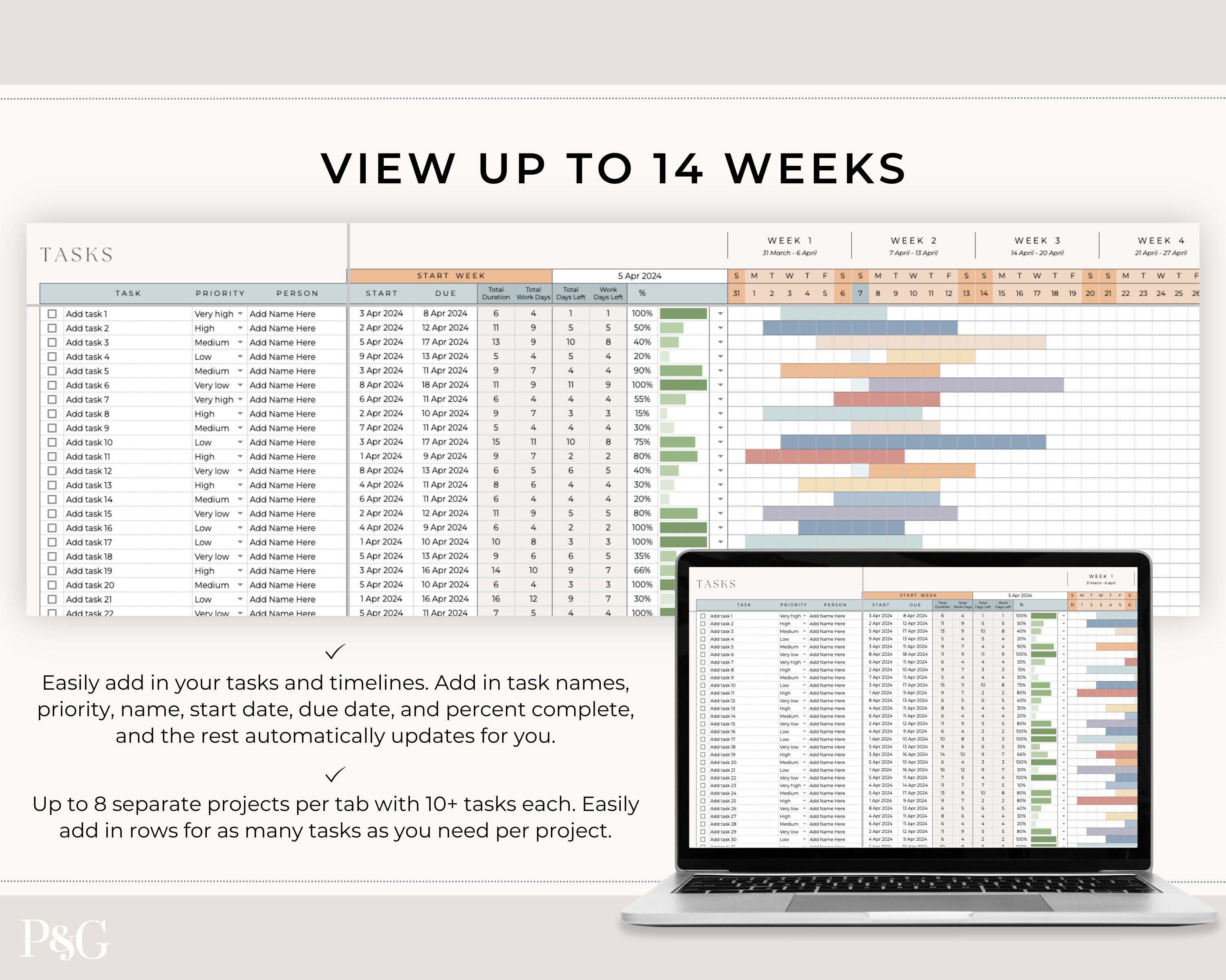 100 Spaces Gantt Chart Google Sheets Template, Automated Project ...