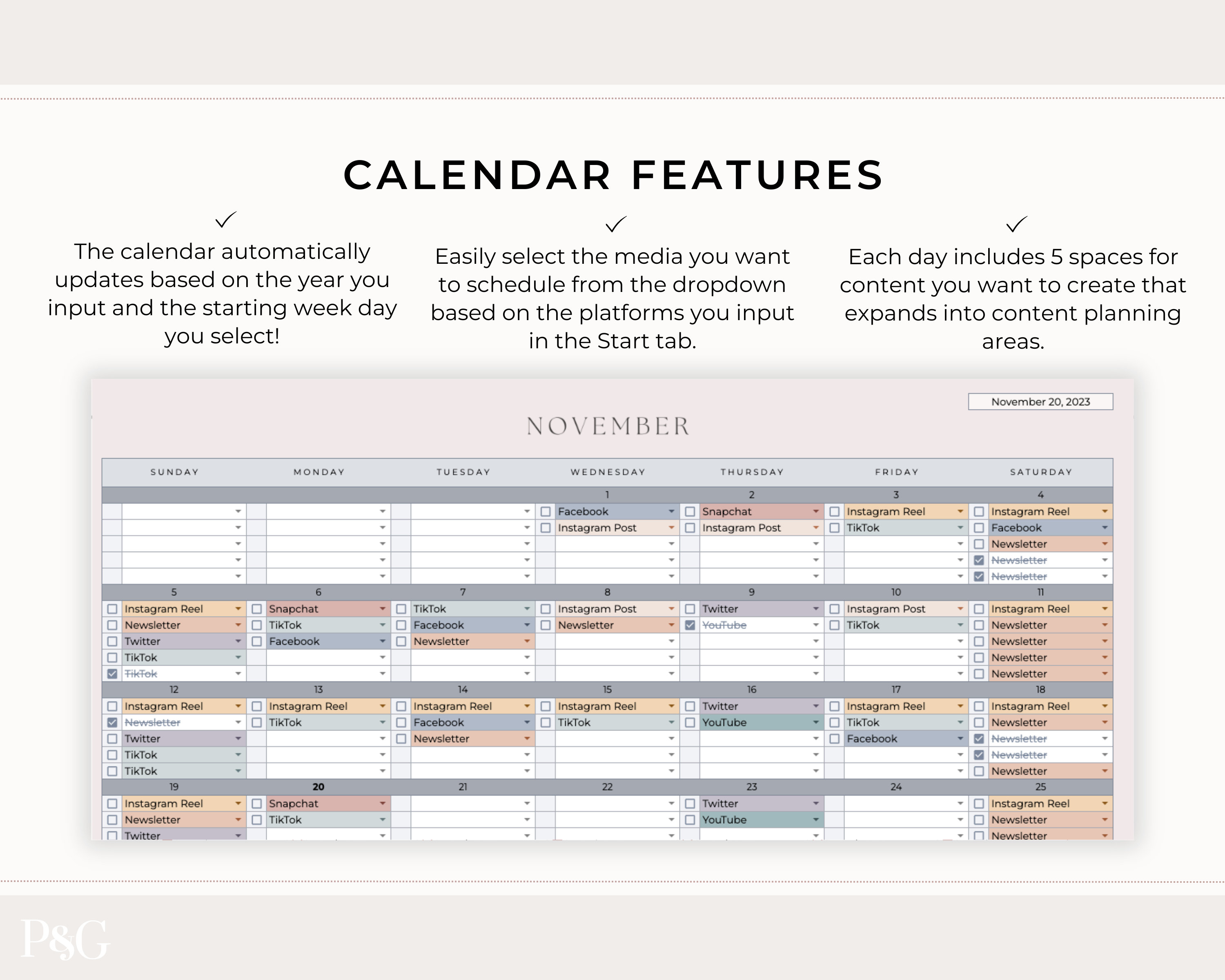 Social Media Content Calendar Google Sheets, Digital Content Planner ...