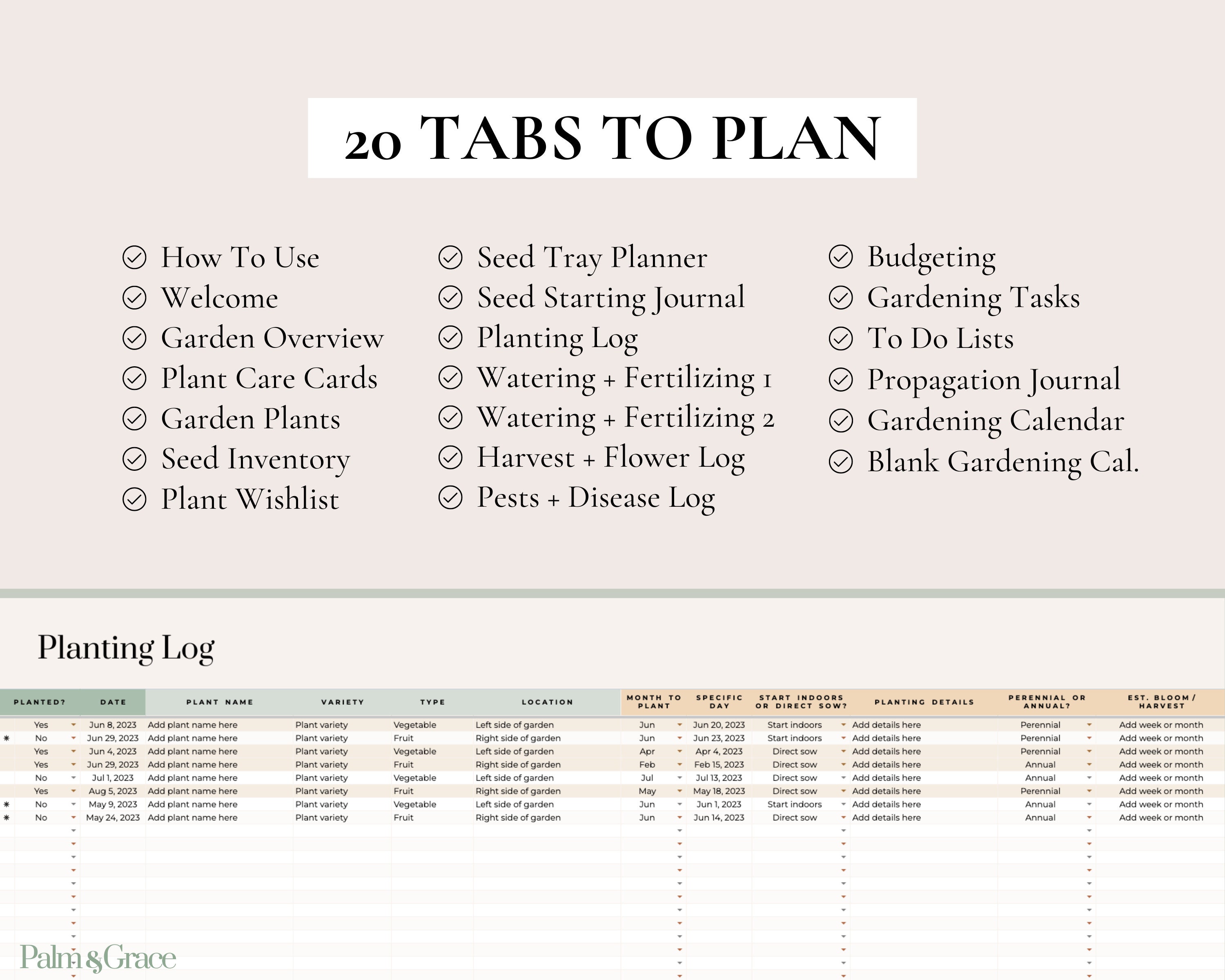 Garden Planner and Log Spreadsheet, Gardening Planner Google Sheets ...