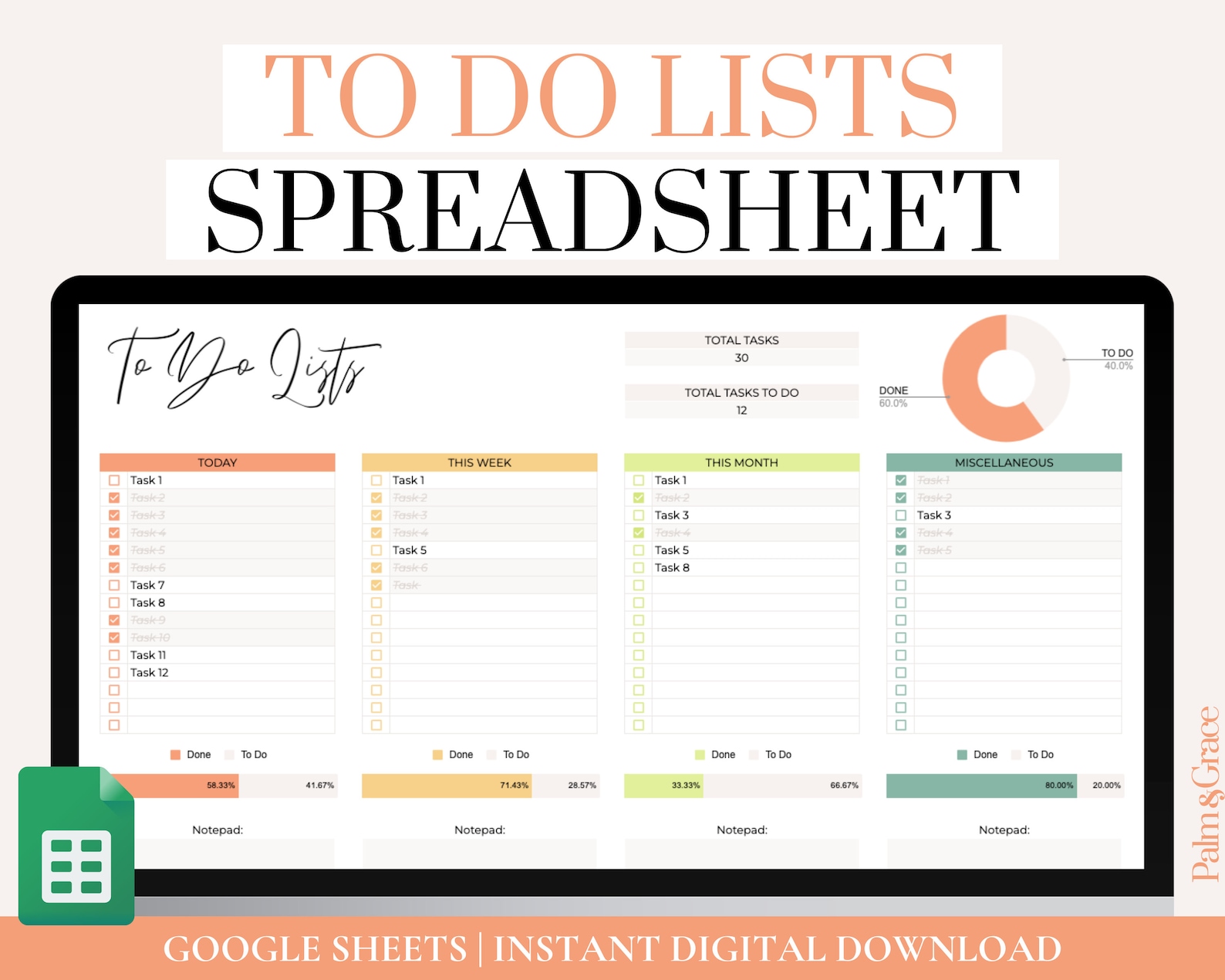 Simple to Do List Google Sheets, Digital to Do List Template ...