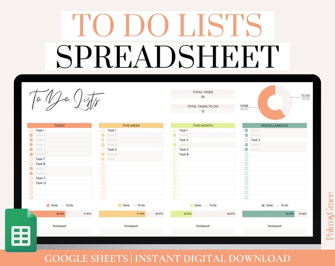 Digital to Do List Google Sheets Spreadsheet | Checklist Editable ...