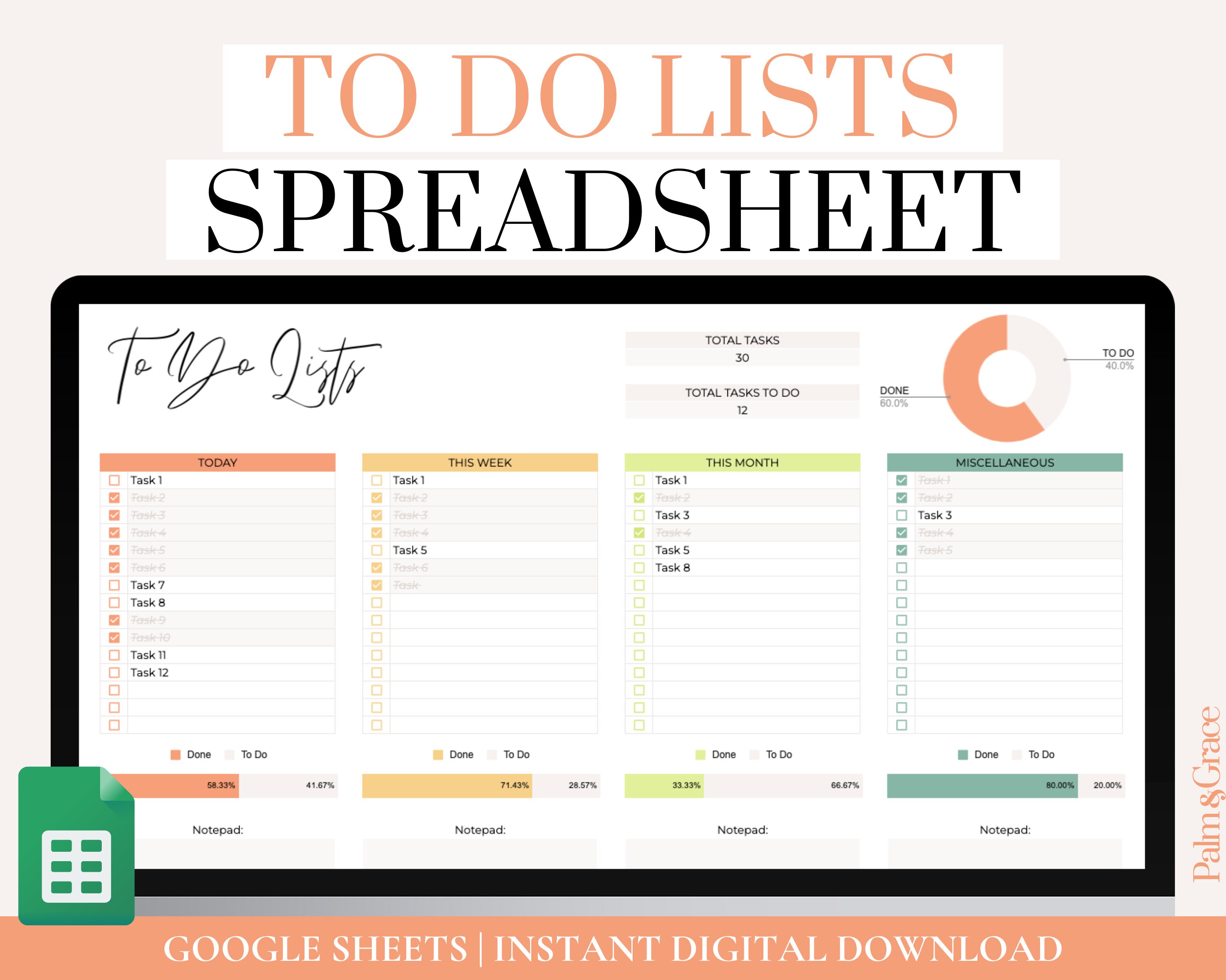 Simple to Do List Google Sheets Digital to Do List Template - Etsy