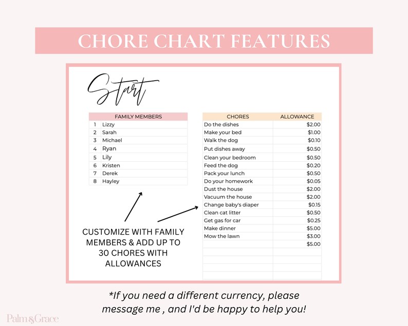Google Allowance Chore Chart, Chore Chart for Kids, Family Allowance ...