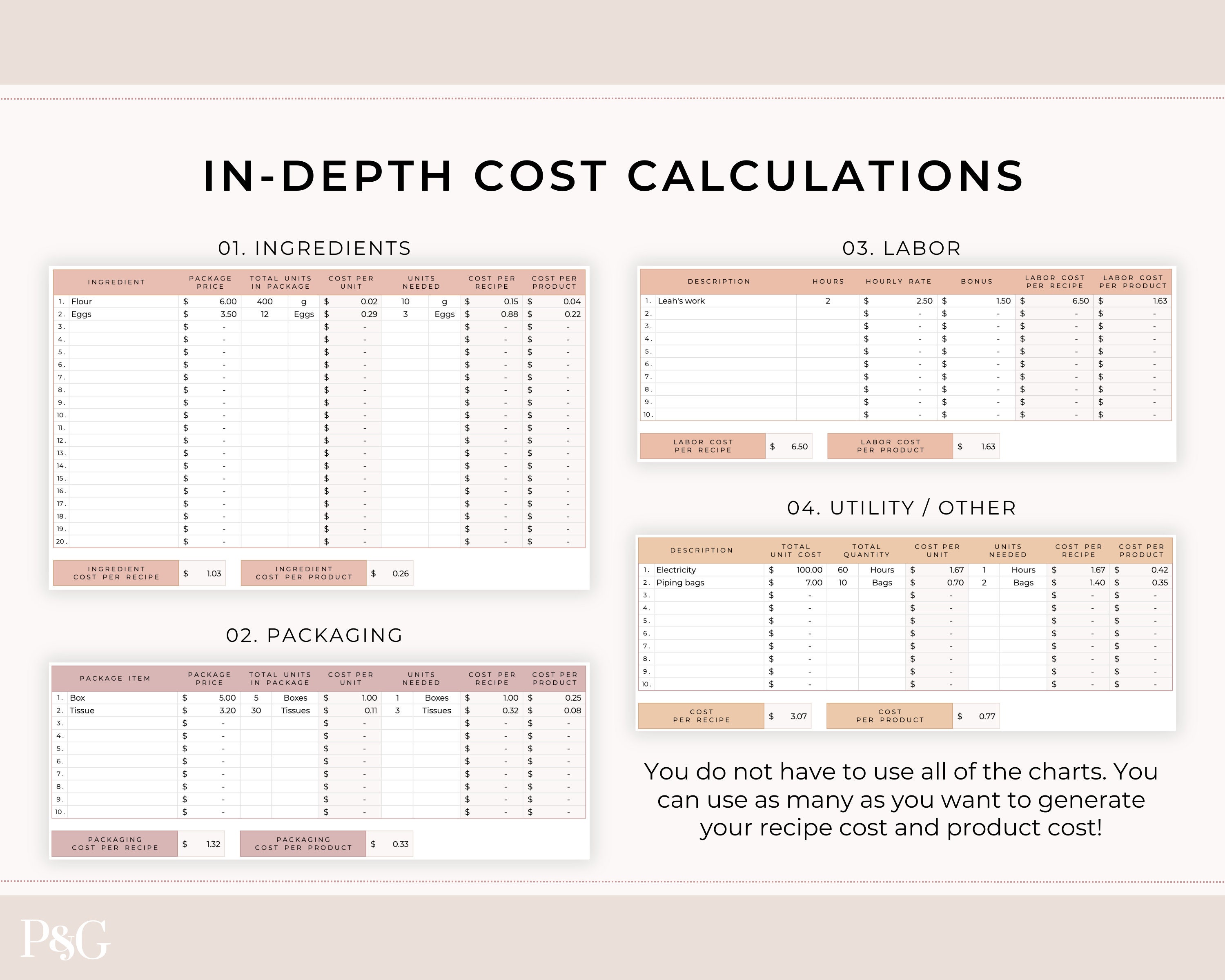 Recipe Cost Calculator Google Sheets, Order Profit Calculator, Pricing ...