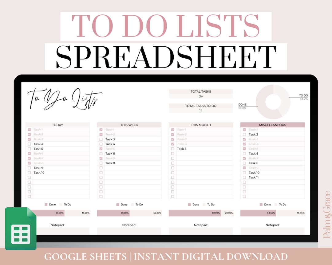 Google Sheets to Do List Template, Minimal to Do List Digital, Neutral ...